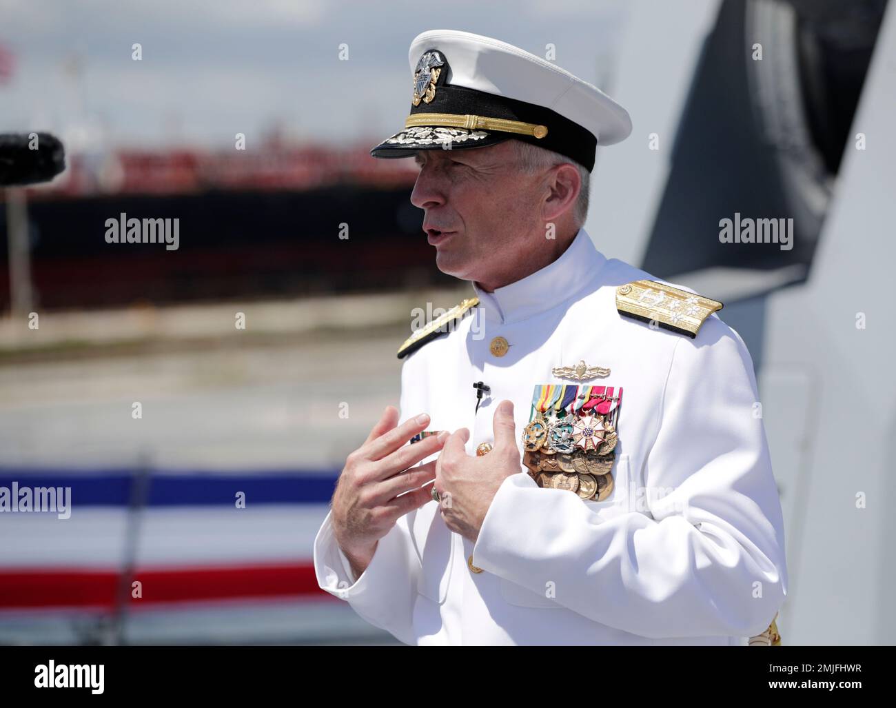 Admiral Craig Faller, commander of U.S. Southern Command, speaks with ...