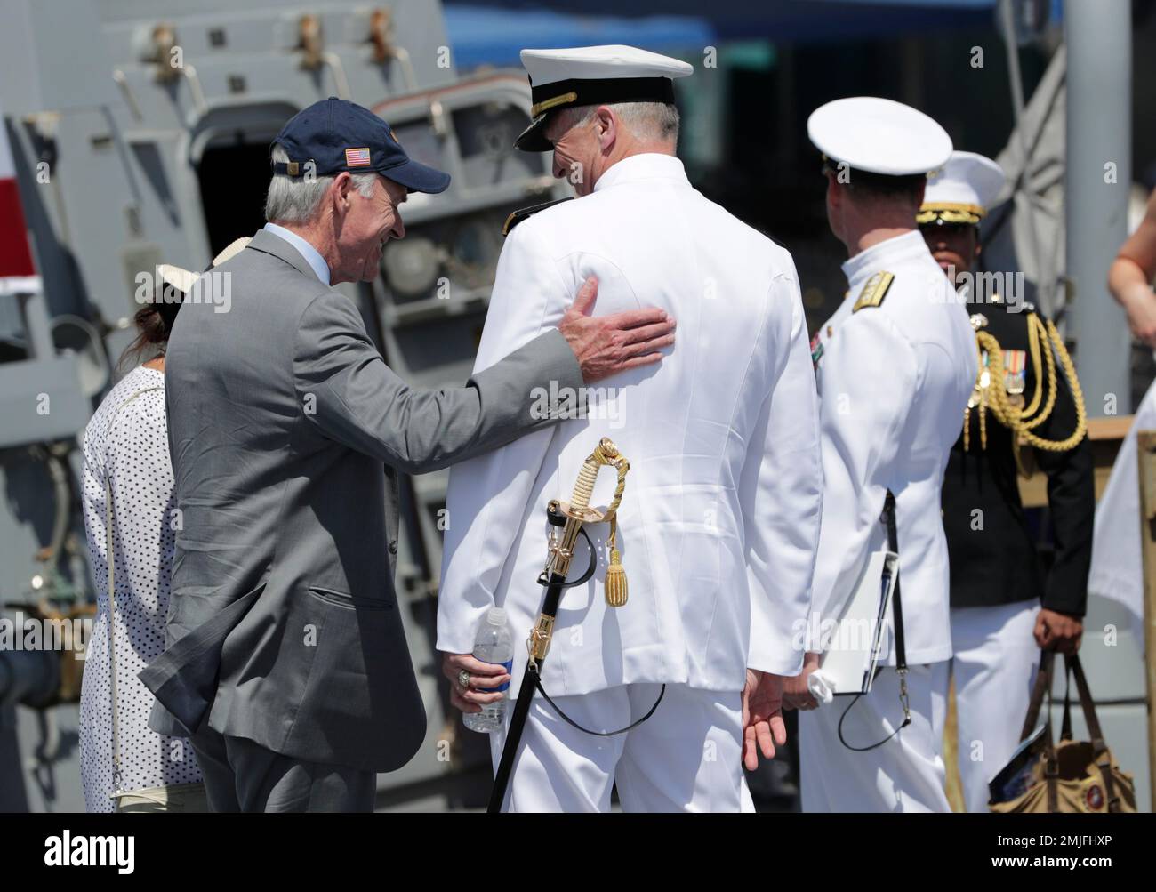 Secretary of the Navy Richard Spencer, left, talks with Admiral Craig ...