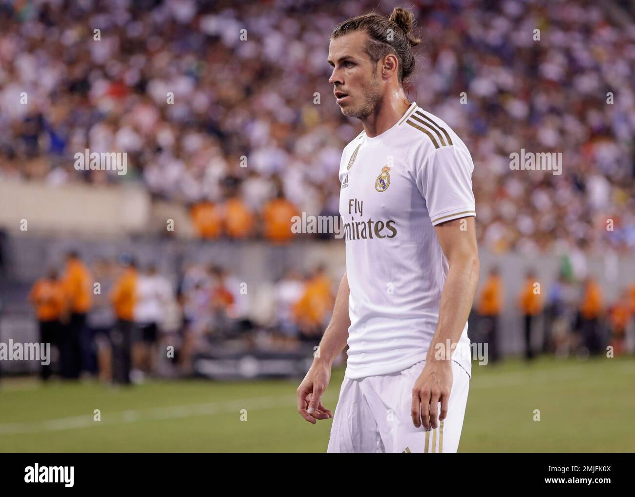 Real Madrid's Gareth Bale reacts during the second half of a soccer ...