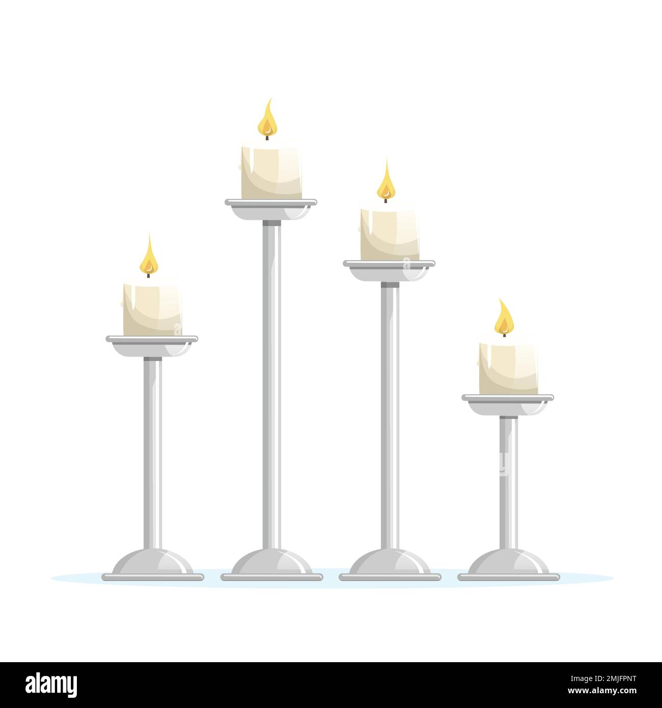 Candles placed on different heights of silvered candlesticks. Vector ...