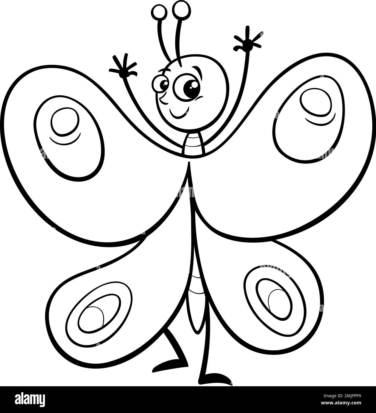 Black and white cartoon illustration of funny butterfly insect animal ...
