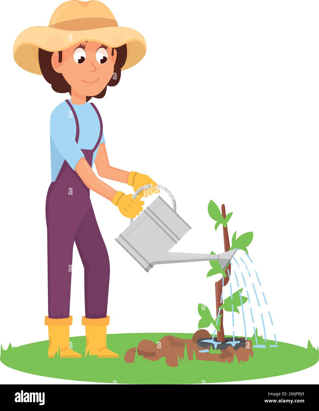 Woman watering plant. Cartoon farmer growing tree Stock Vector Image ...