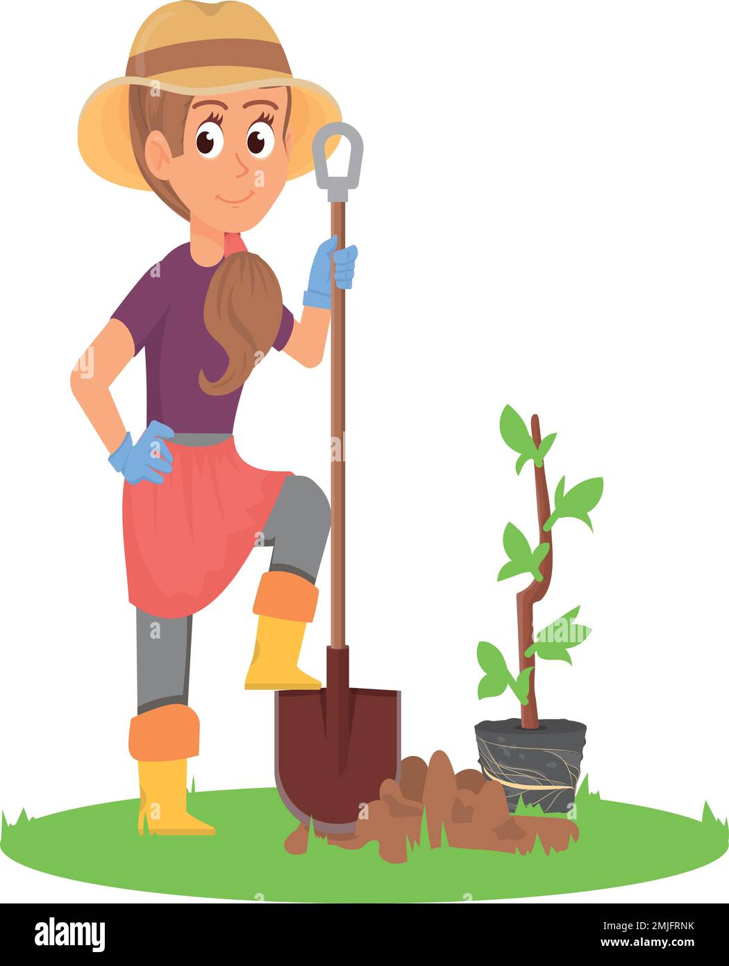 Woman planting tree. Cartoon farmer digging ground Stock Vector Image ...