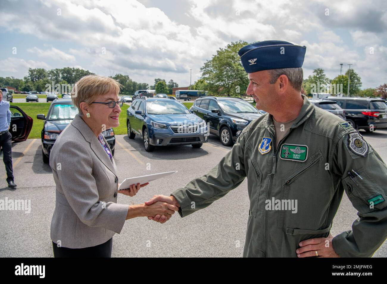 U.S. Congresswoman Marcy Kaptur shakes hands with U.S. Air Force Col ...