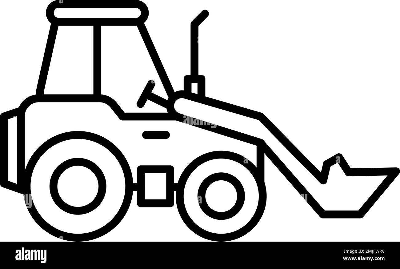 Bulldozer, front, loader vector icon on transparent background. Outline ...