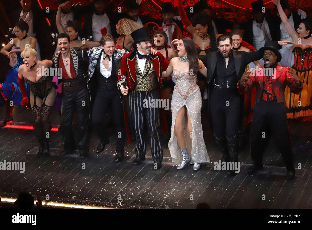 Robyn Hurder, from left, Ricky Rojas, Aaron Tveit, Danny Burstein ...