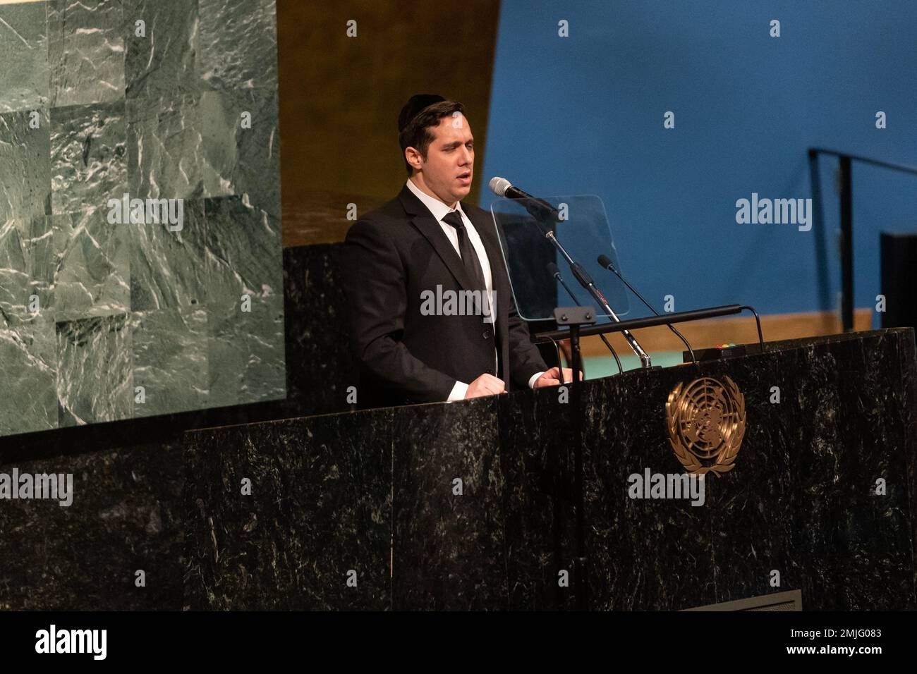 New York, USA. 27th Jan, 2023. Cantor Nissim Saal performs El Maleh ...