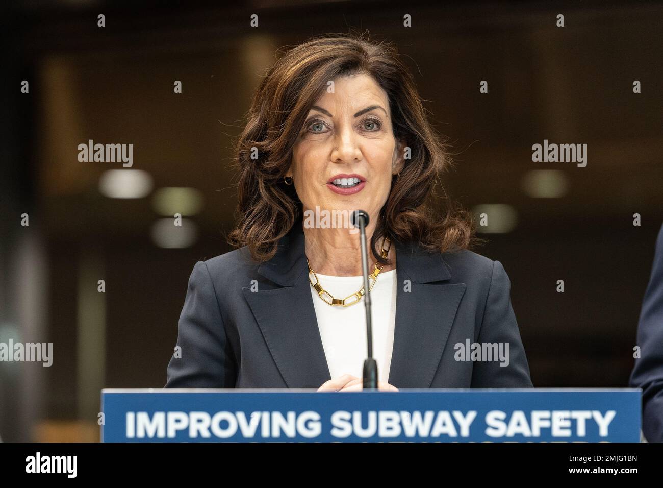 Governor Kathy Hochul speaks during joint press briefing with Mayor ...