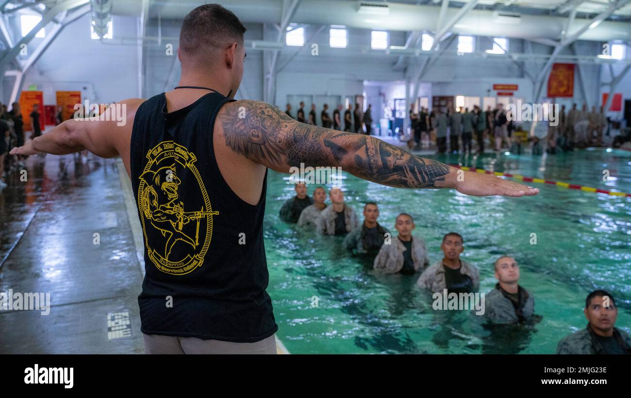 A U.S. Marine Corps Instructor of Water Survival with Water Survival ...
