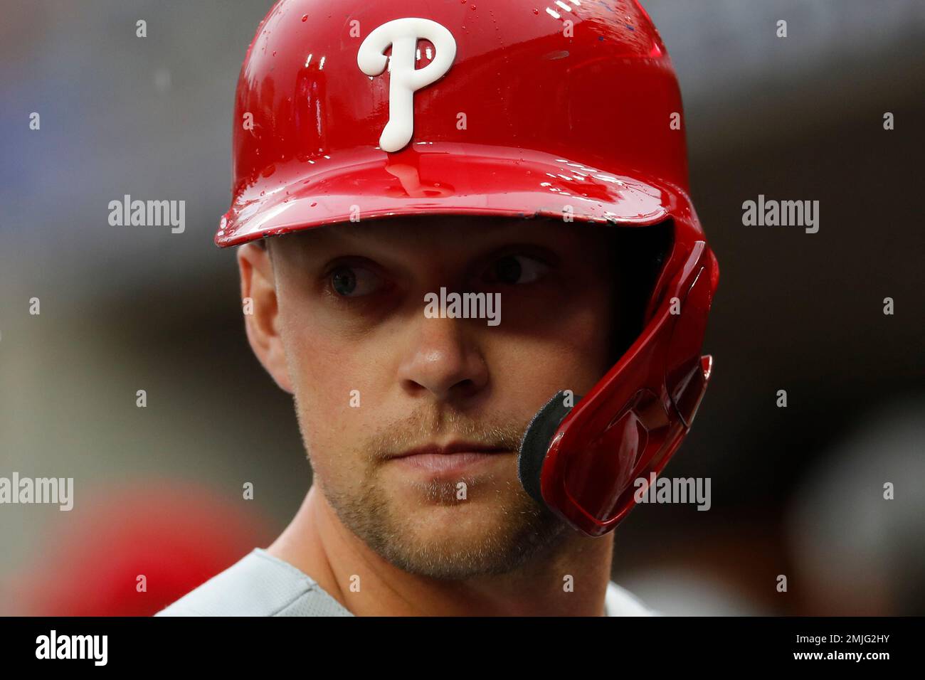 Philadelphia Phillies' Rhys Hoskins waits to bat against the Detroit ...