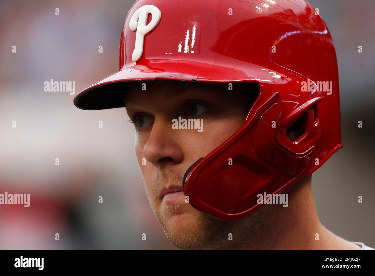 Philadelphia Phillies' Rhys Hoskins waits to bat against the Detroit ...