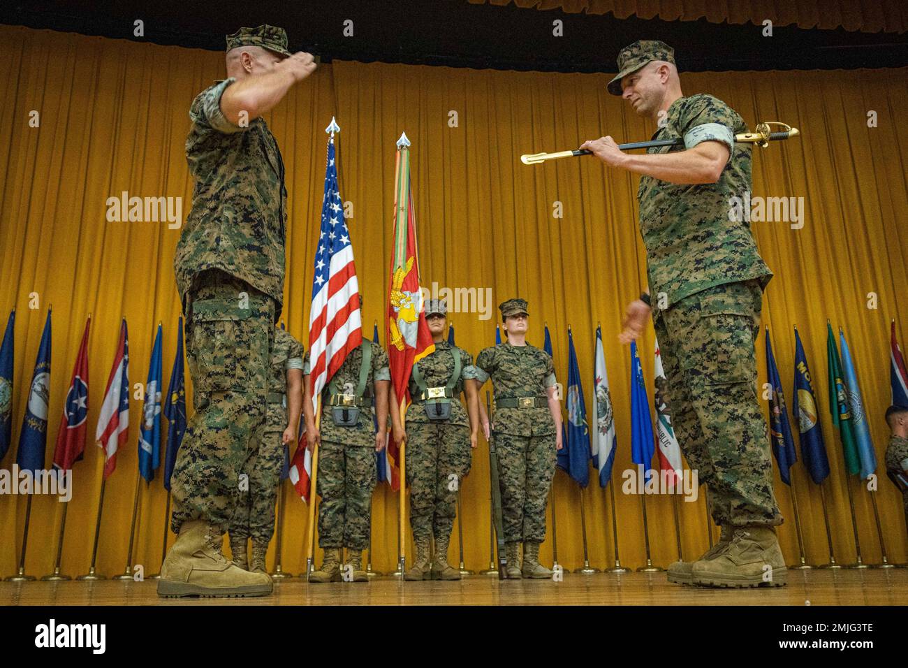 U.S. Marine Corps Sgt. Maj. Anthony J. Easton, right, sergeant major of ...