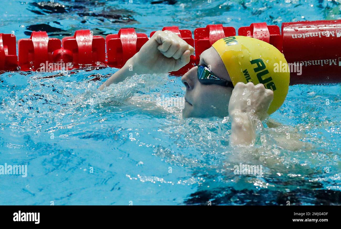 Australia's Matthew Wilson reacts after his men's 200m breaststroke ...