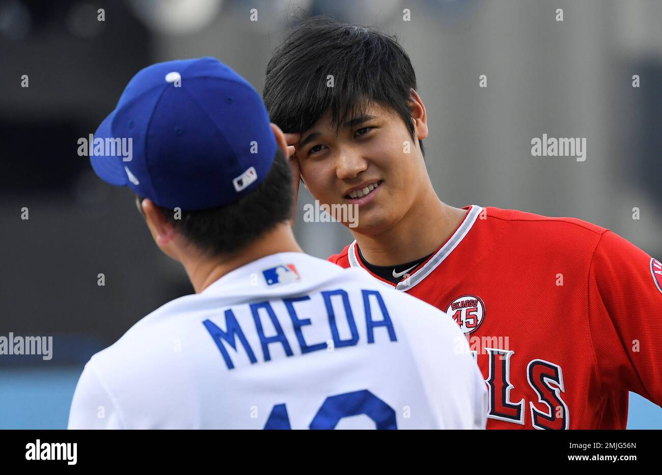 Los Angeles Dodgers' Kenta Maeda, left, of Japan, and Los Angeles ...