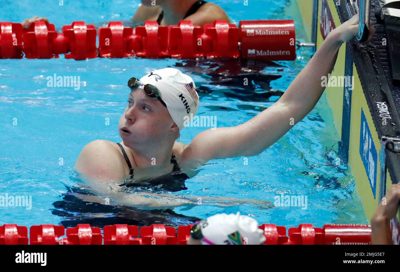 United States' Lilly King reacts after her womens' 200m breaststroke ...