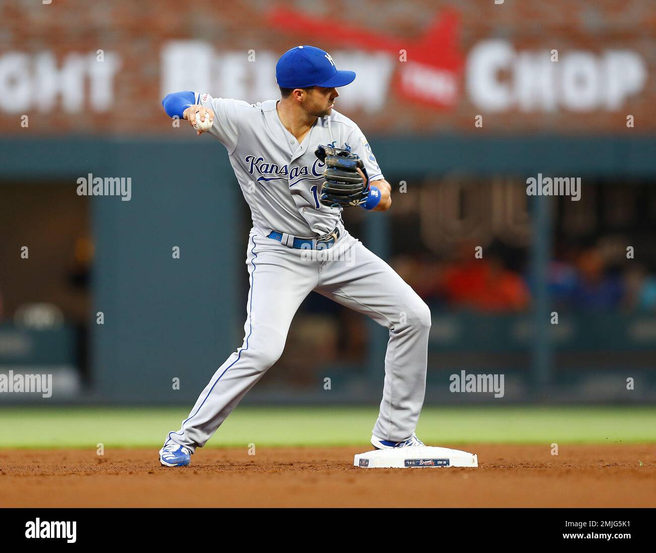 Kansas City Royals second baseman Whit Merrifield (15) throws to first ...
