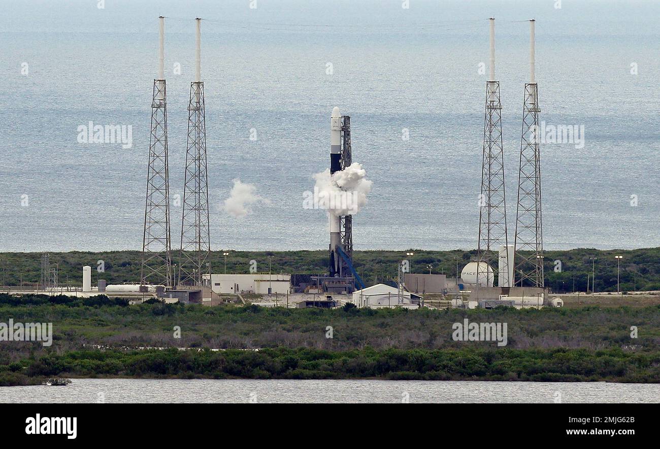 A Falcon 9 SpaceX rocket vents on pad 40 moments before the launch was ...