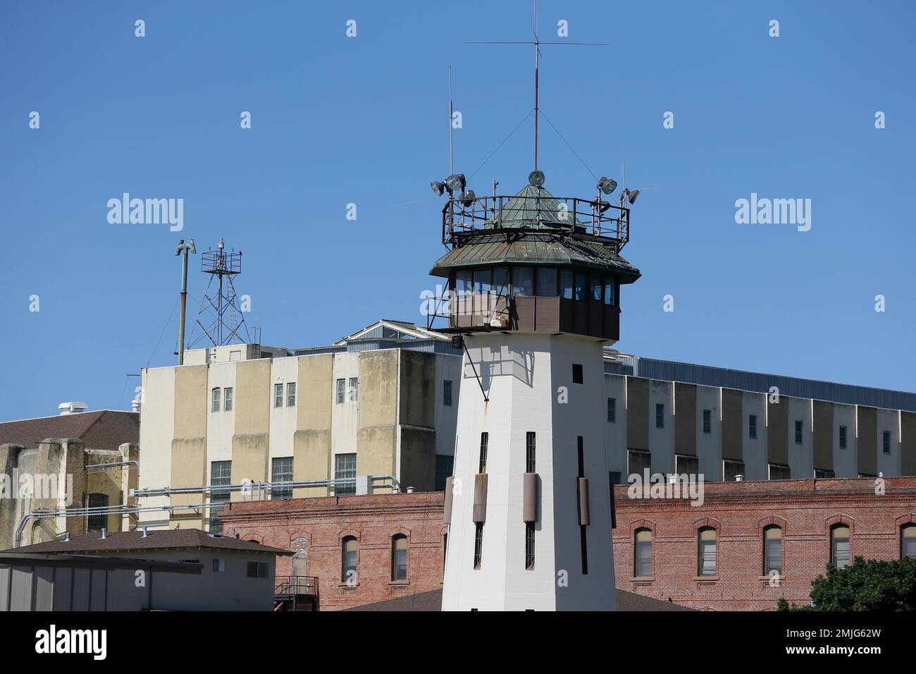 In this photo taken Wednesday, July 24, 2019, is a guard tower at San ...