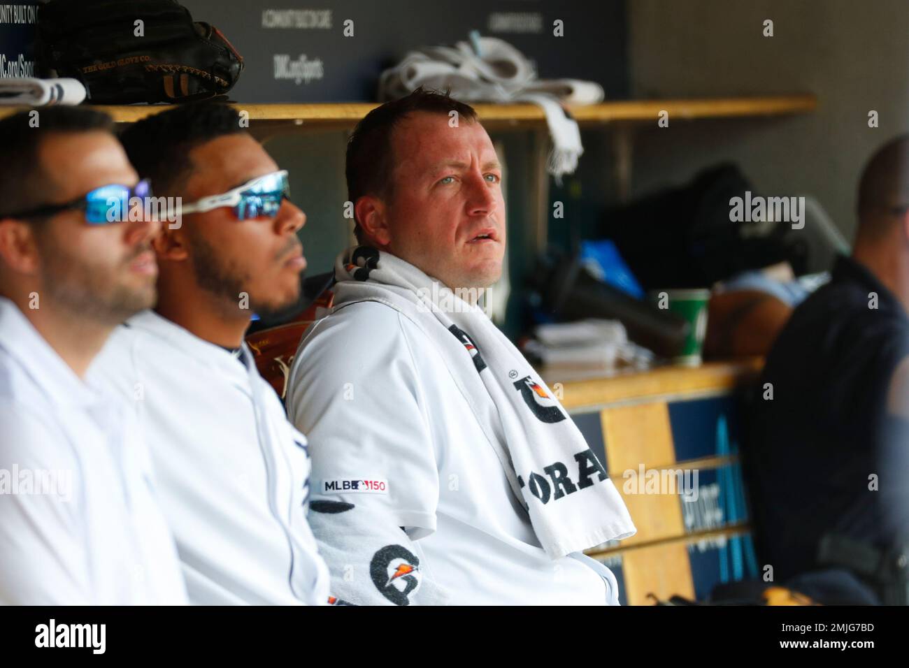 Detroit Tigers pitcher Jordan Zimmermann watches from the dugout ...