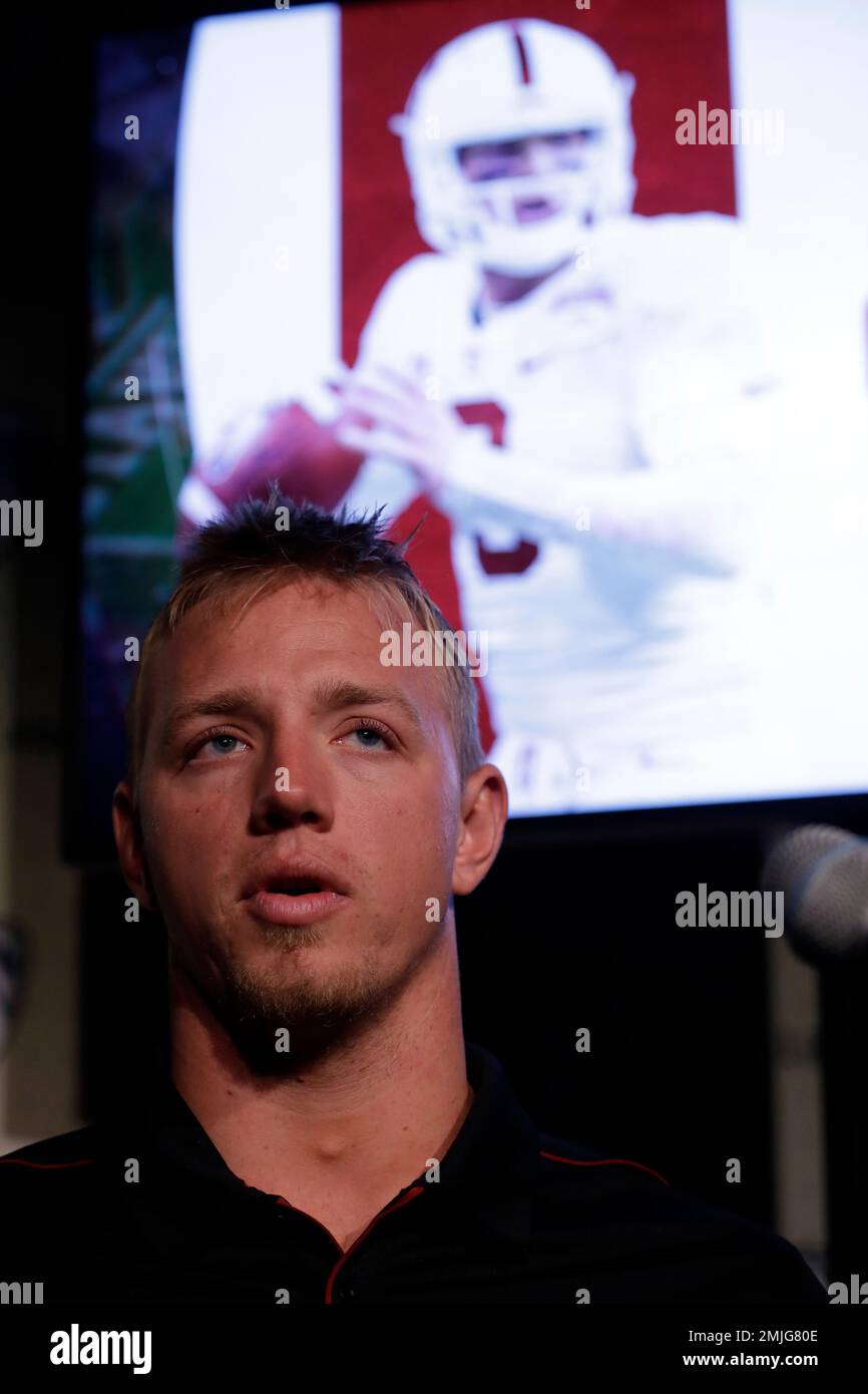 Stanford quarterback K.J. Costello answers questions during the Pac-12 ...