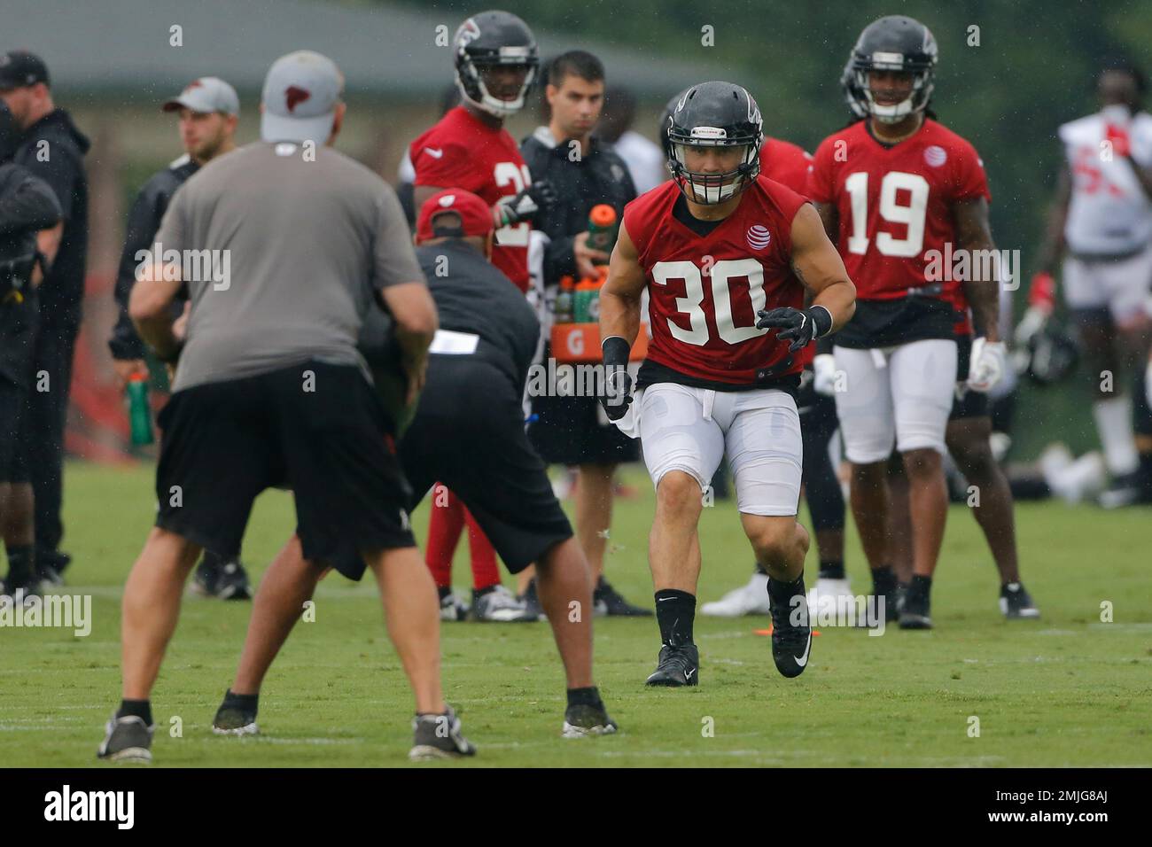 Atlanta Falcons fullback Ricky Ortiz (30) completes a drill during an ...