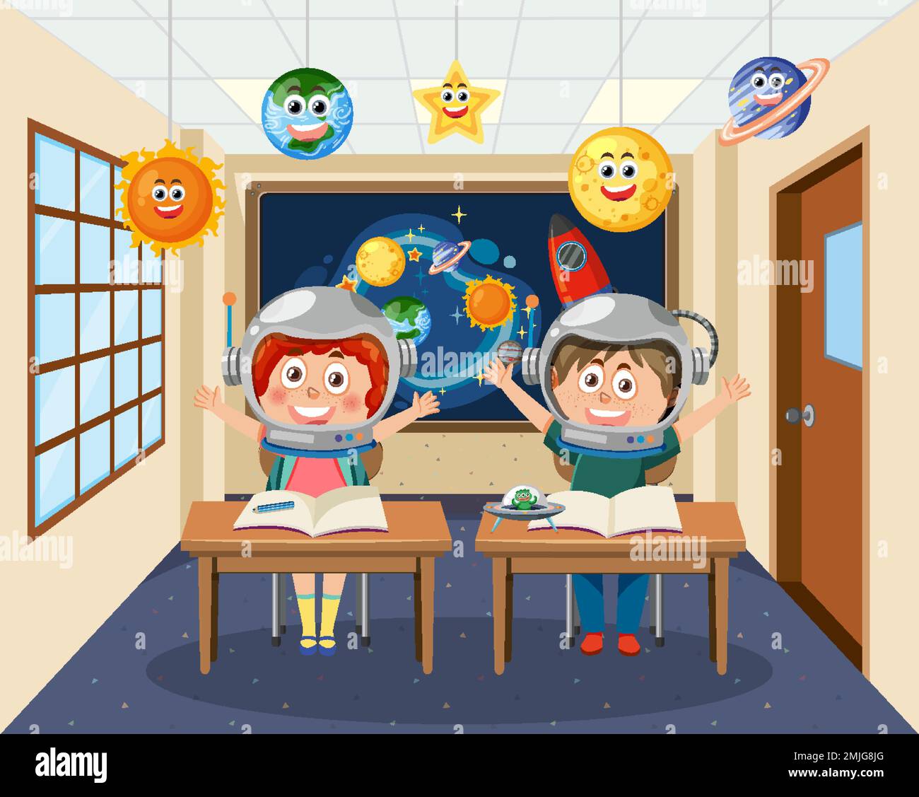 Astronomy theme with kid students illustration Stock Vector Image & Art ...