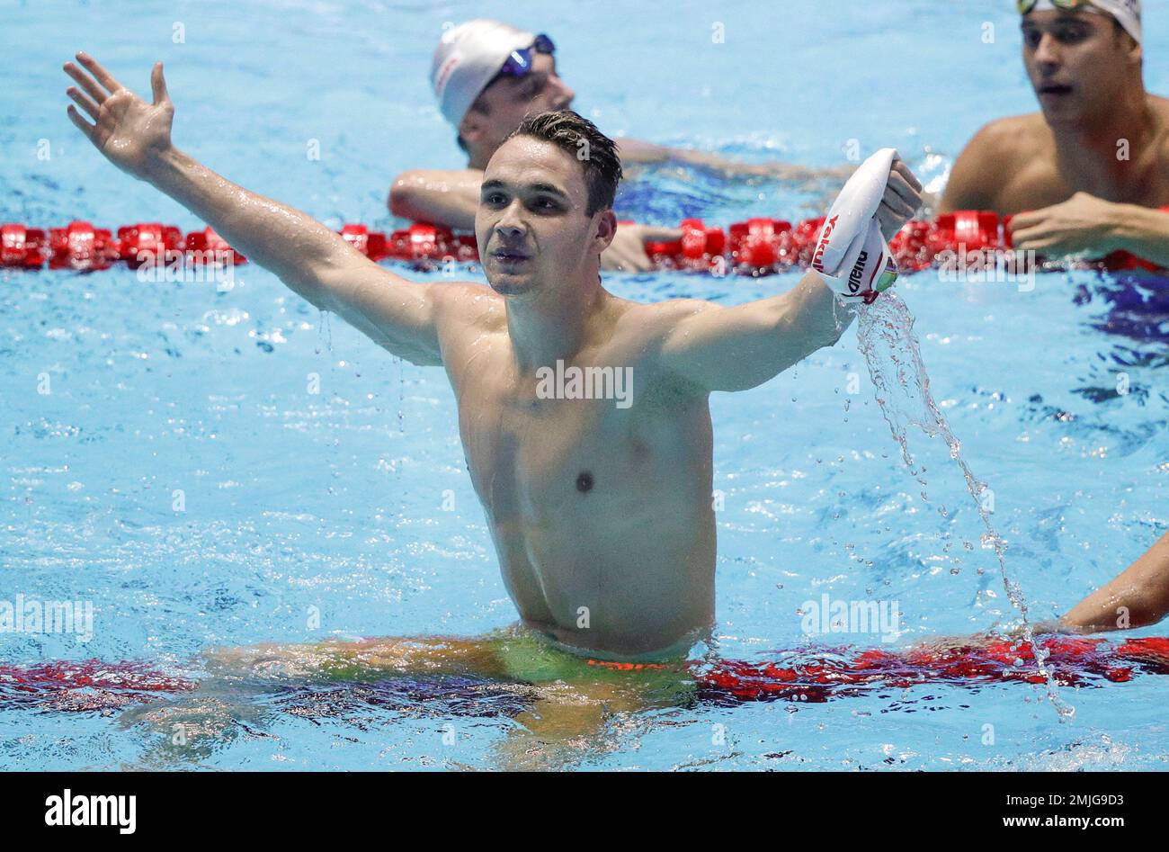 Hungary's Kristof Milak celebrates after winning the men's 200m ...