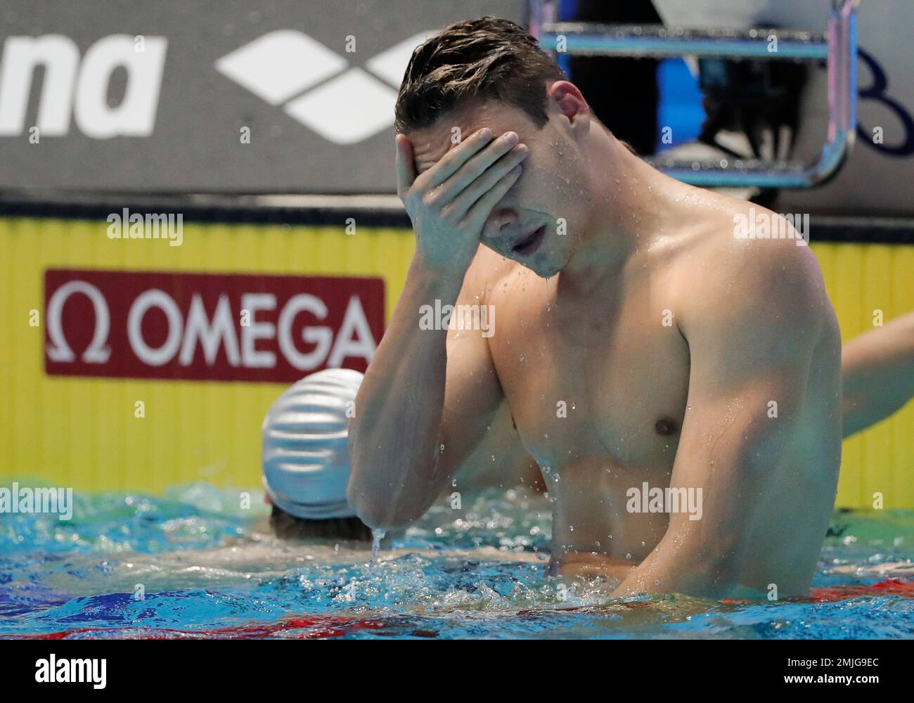 Hungary's Kristof Milak reacts after winning the men's 200m butterfly ...