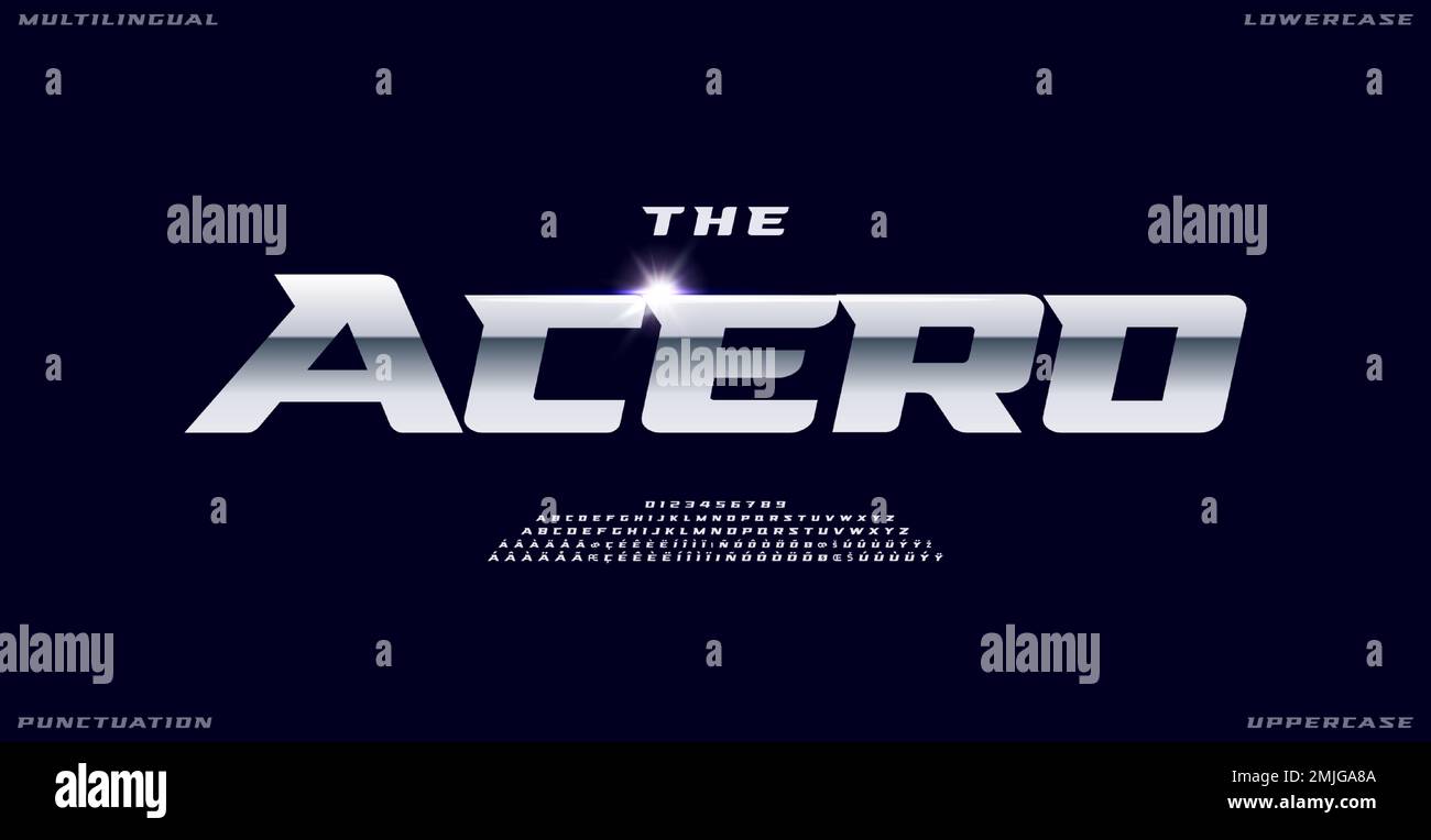 Speed and power typeface, multilingual alphabet with letters, numbers ...