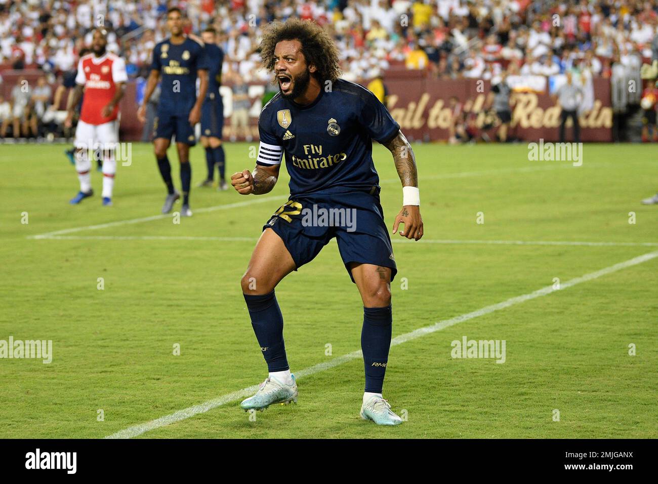 Real Madrid defender Marcelo reacts after he made a defensive play ...
