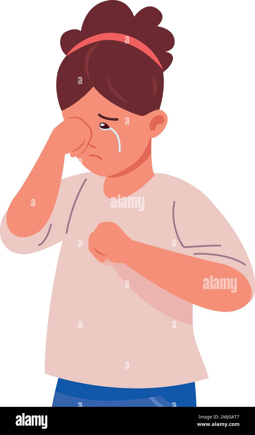 Girl crying. Unhappy stressed child. Sad kid isolated on white ...