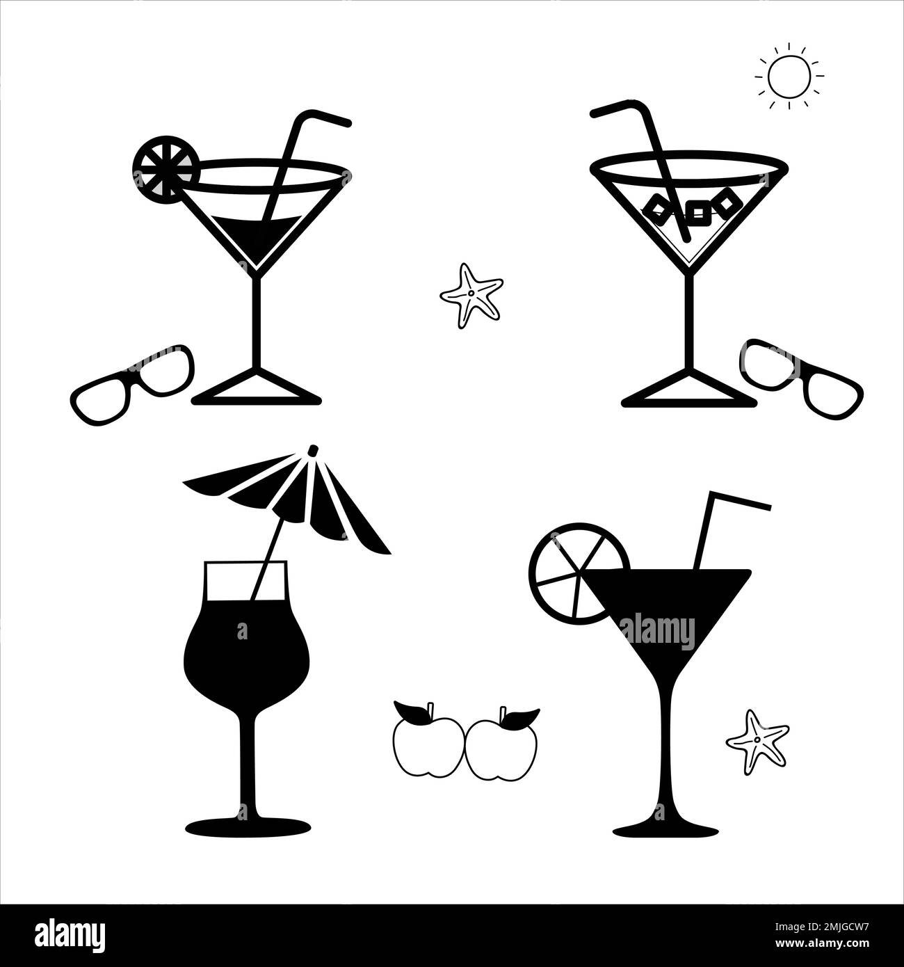 Summer And Tourism Line Icons Set Vector Illustration Beach Sea