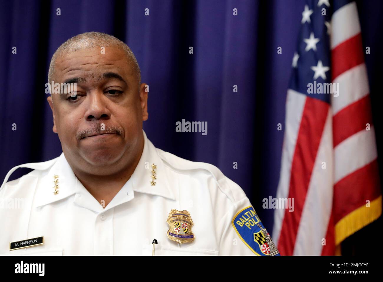 Baltimore Police Commissioner Michael Harrison speaks during a news ...