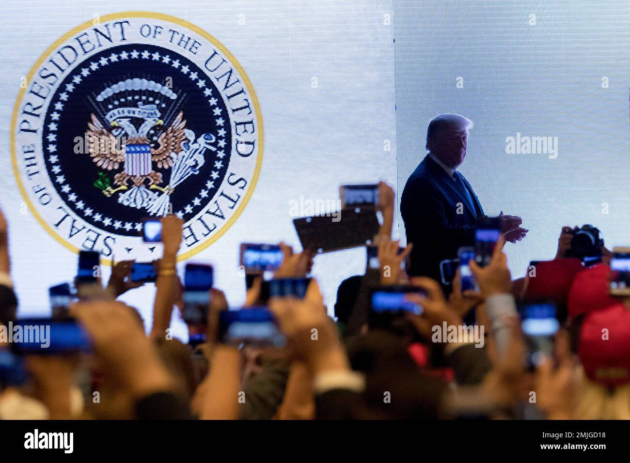 President Donald Trump takes the stage at Turning Point USA Teen ...