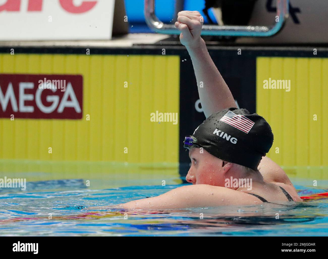 United States' Lilly King celebrates after winning the women's 100m ...