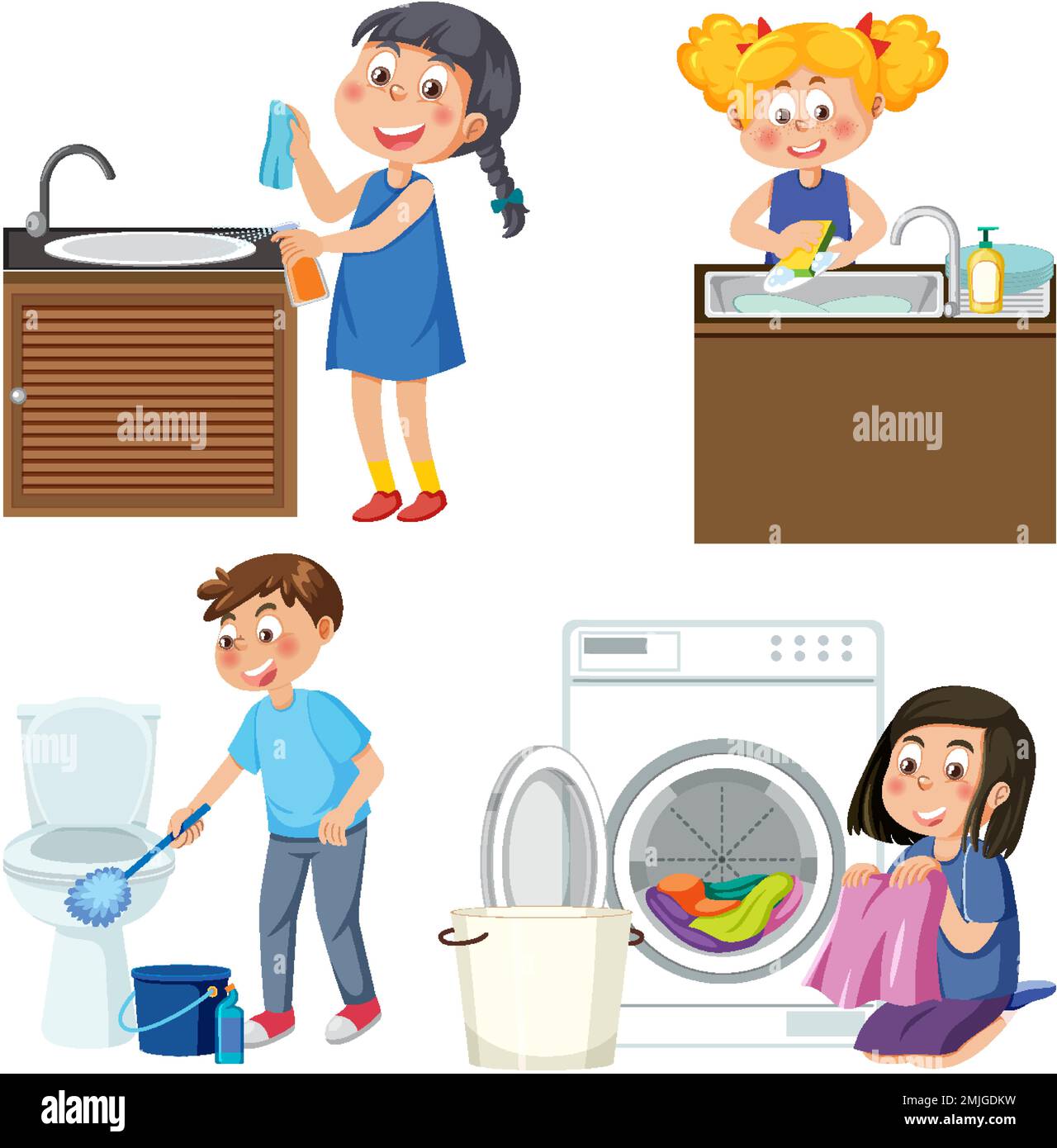 Kids cleaning at home set illustration Stock Vector Image & Art - Alamy