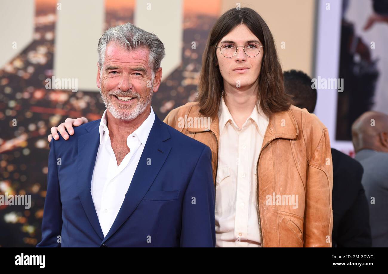 Pierce Brosnan and Dylan Brosnan arrive at the Los Angeles premiere of ...