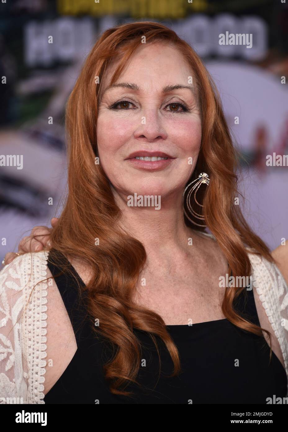 Debra Tate, sister of Sharon Tate, arrives at the Los Angeles premiere ...