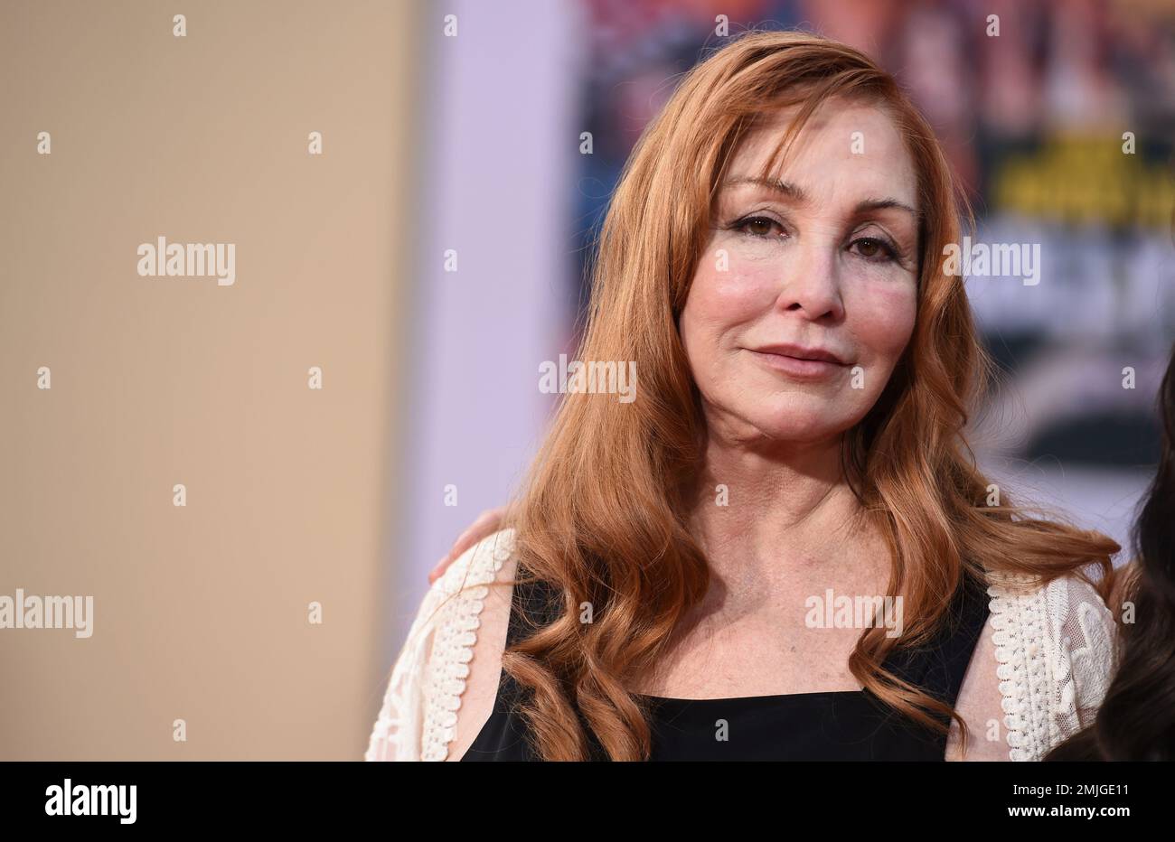 Debra Tate, sister of Sharon Tate, arrives at the Los Angeles premiere ...