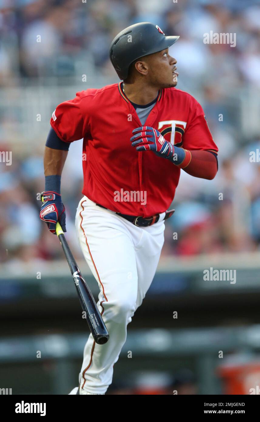 Minnesota Twins' Jorge Polanco watches his solo home run off New York ...