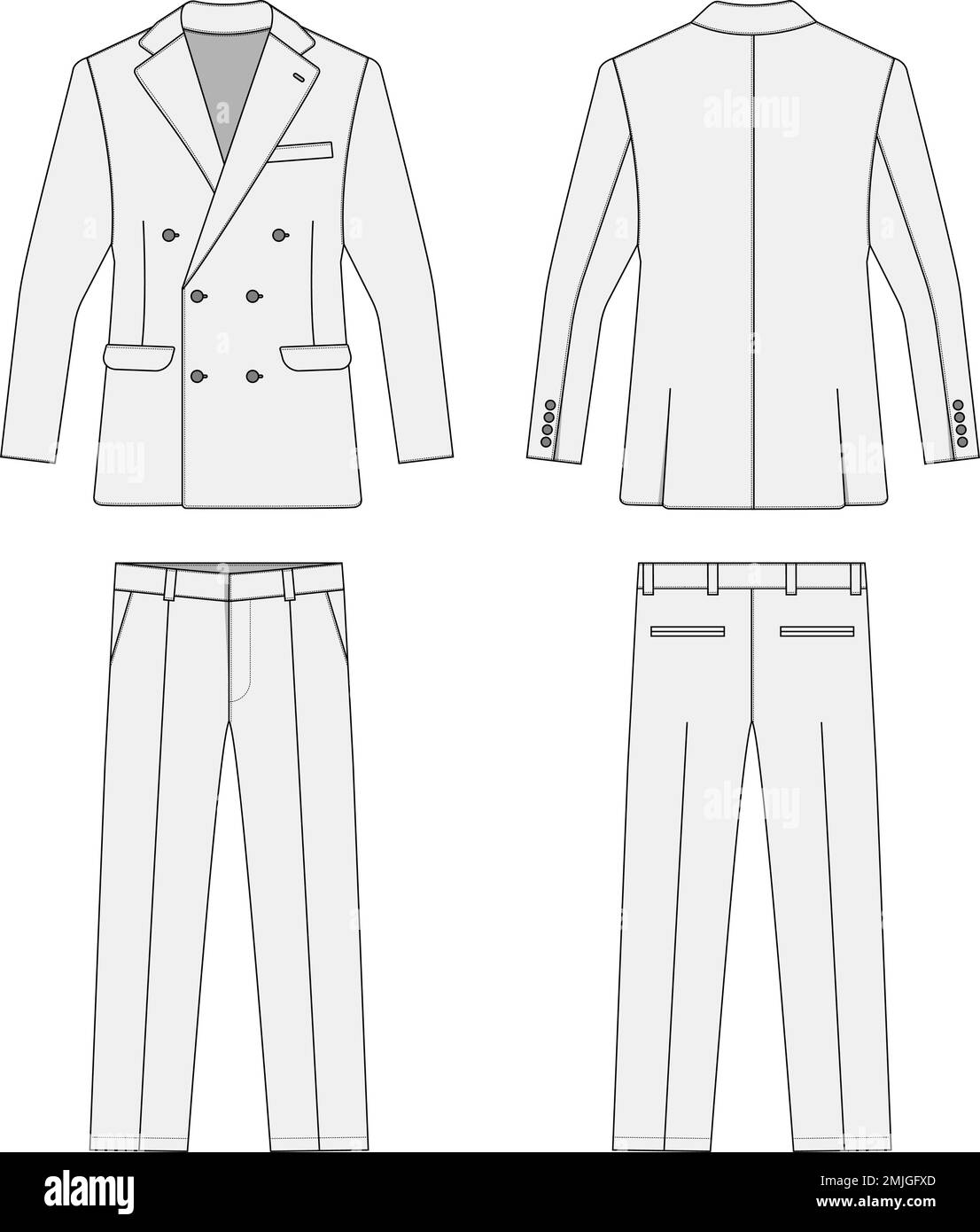 2 piece suits ( double breasted ) vector template illustration | white ...