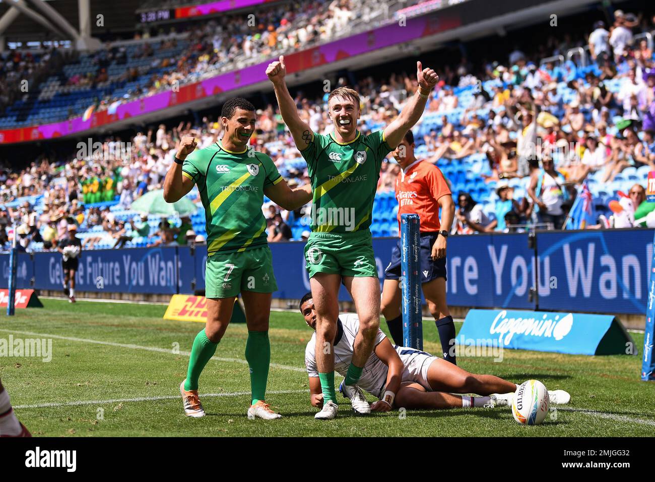 Terry Kennedy of Ireland scores a try during the HSBC Sydney Sevens men ...