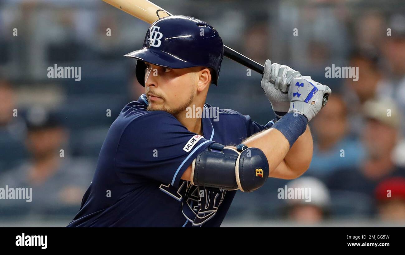 Tampa Bay Rays' designated hitter Nate Lowe bats in the second game of ...