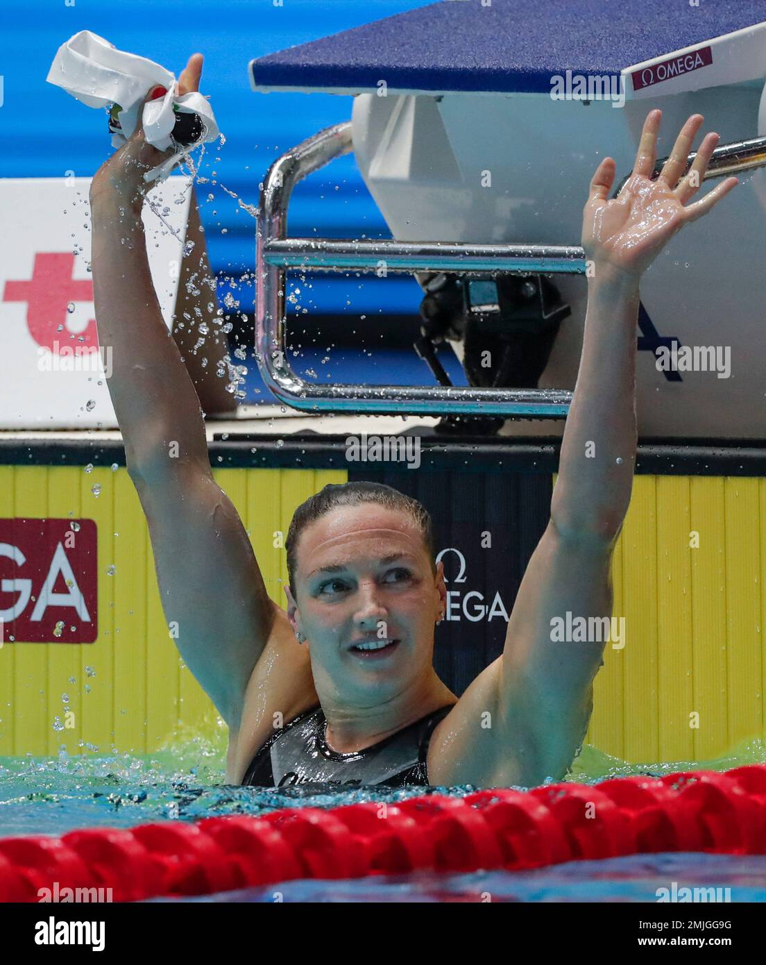 Hungary's Katinka Hosszu celebrates after winning the women's 200m ...