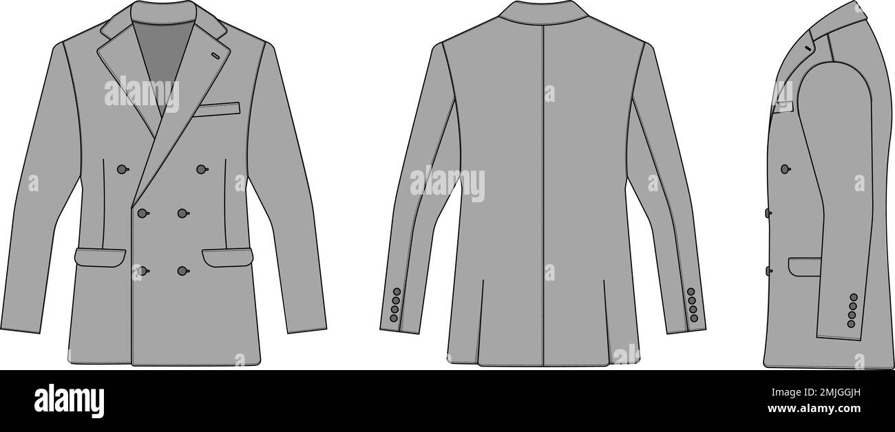 Double breasted suit jacket vector template illustration ( with side view) | gray Stock Vector ...