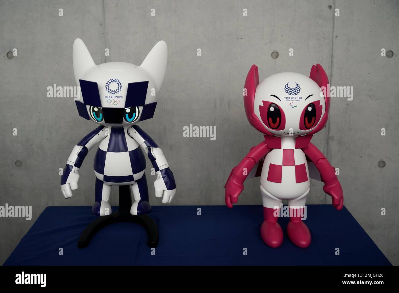 Robot versions of mascots "Miraitowa," left, of Olympics and "Someity ...