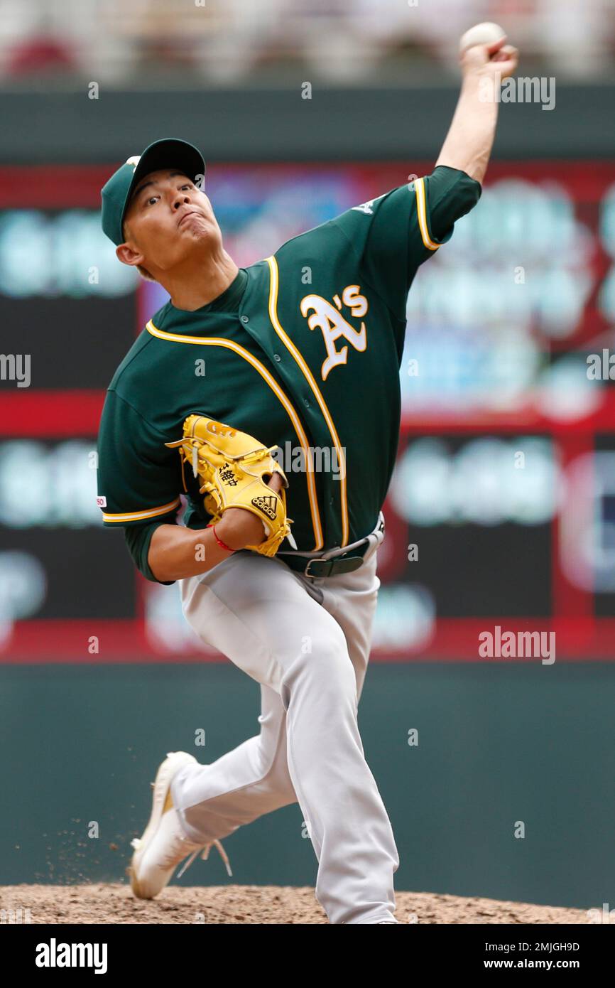 Oakland Athletics pitcher Wei-Chung Wang of Taiwan throws against the ...