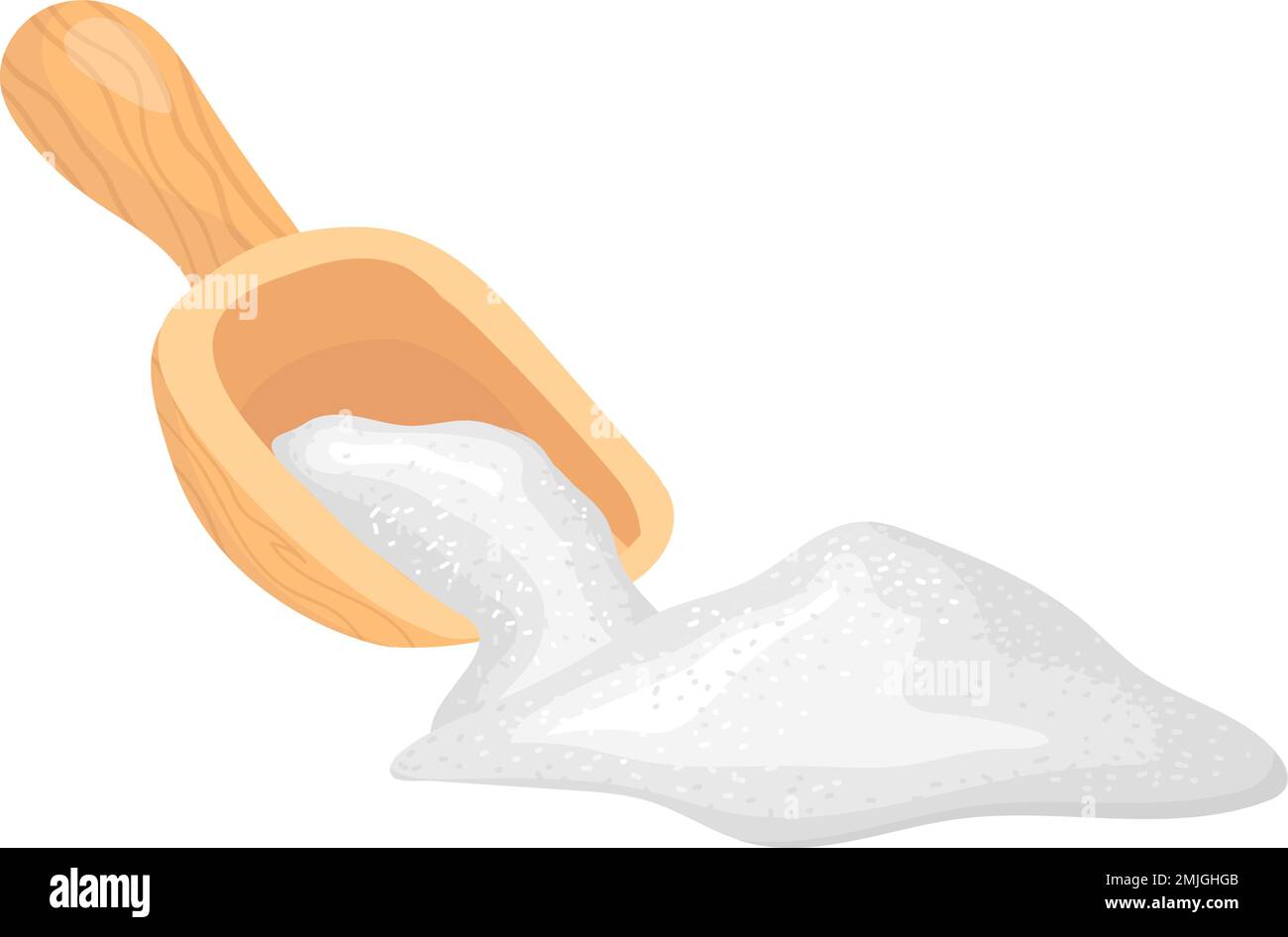 Rice pile icon. Cartoon wooden ladle with sugar isolated on white ...