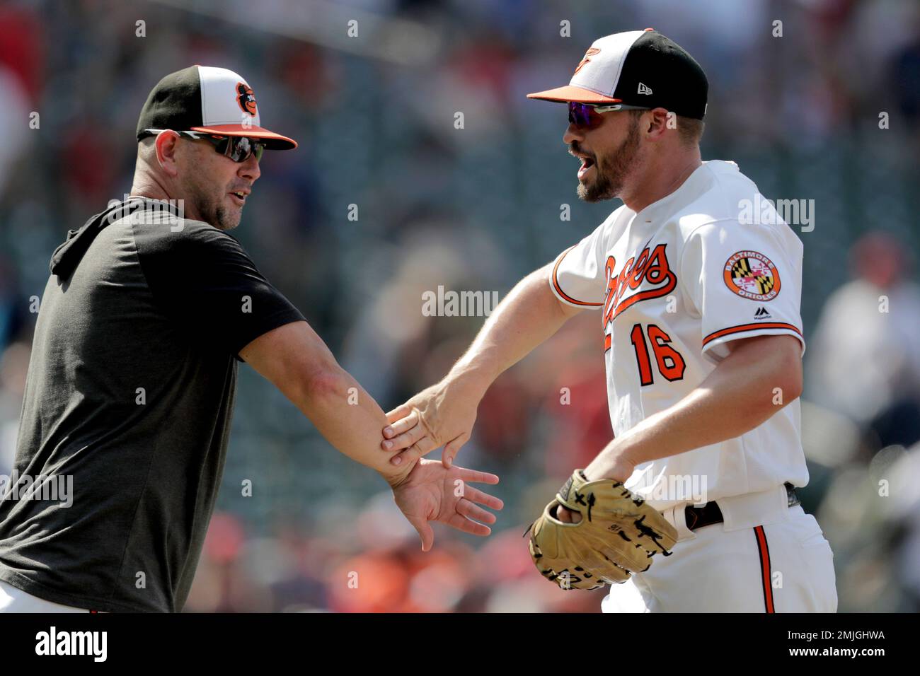 Baltimore Orioles right fielder Trey Mancini (16) celebrates with ...