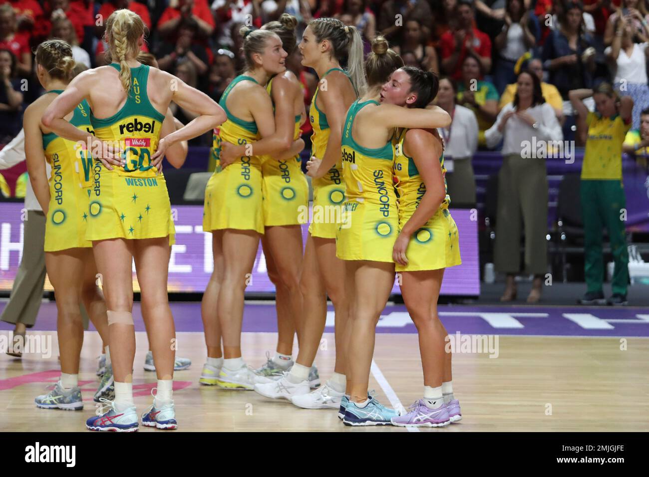 Australia's players stand on court after loosing the Netball World Cup ...